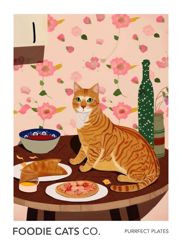 Foodie Cats Co Cat With Pizza And Empanadas Art Print by Purrfect ...