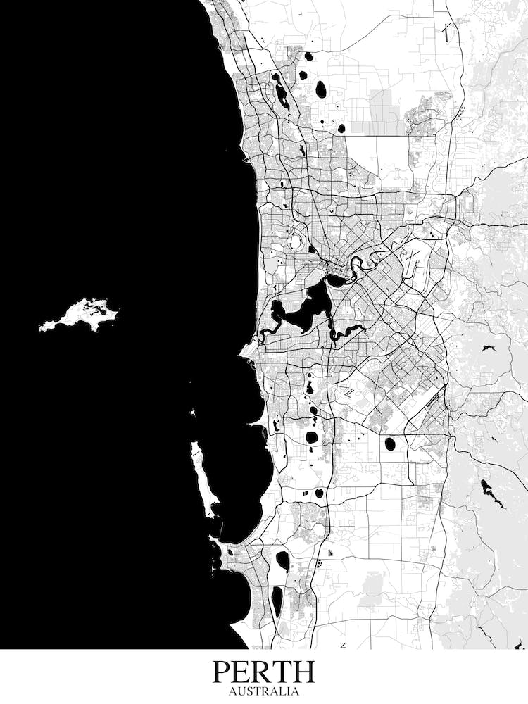 Perth White Black Map Art Print by Mapply – Fy!