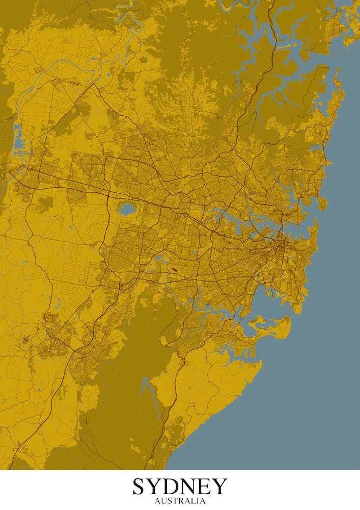 Sydney Yellow Blue Map Art Print by Mapply – Fy!