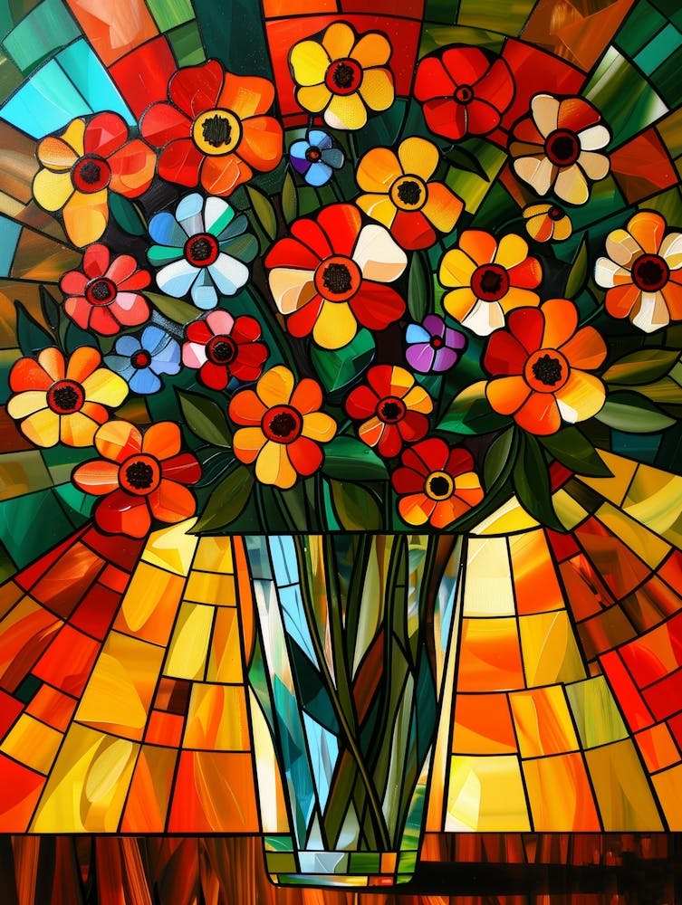 Stained Glass Flowers In A Vase Art Print by Moving Clouds Art – Fy!