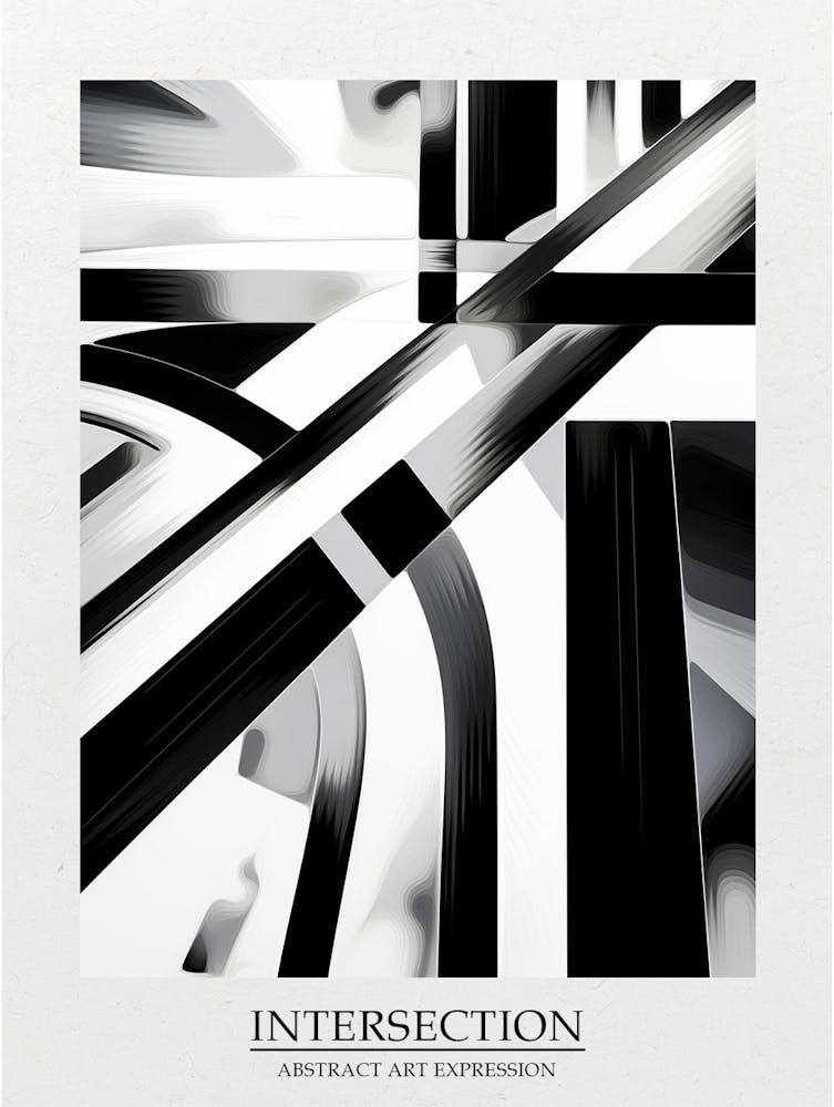 Intersection Abstract Black And White 1 Poster Art Print by Abstract ...