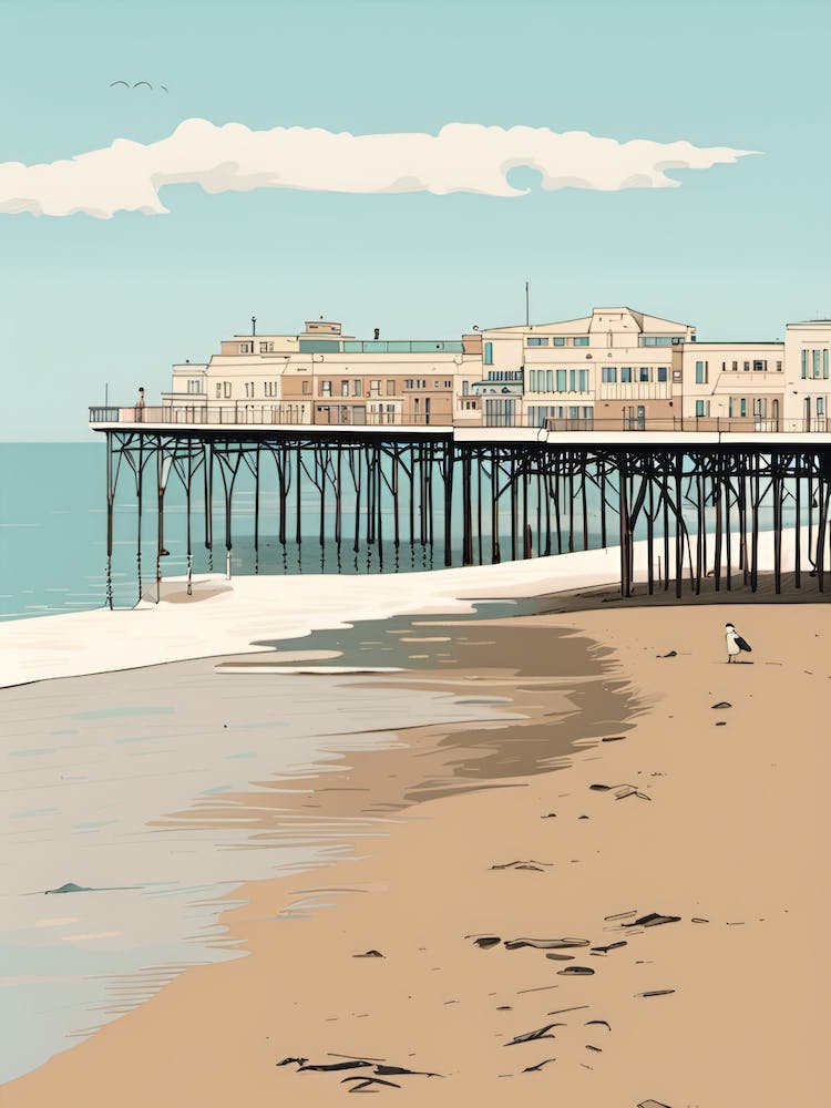 Brighton Pier Sandy Beach Generated Stilts Muted Pastel Tones Art Print ...