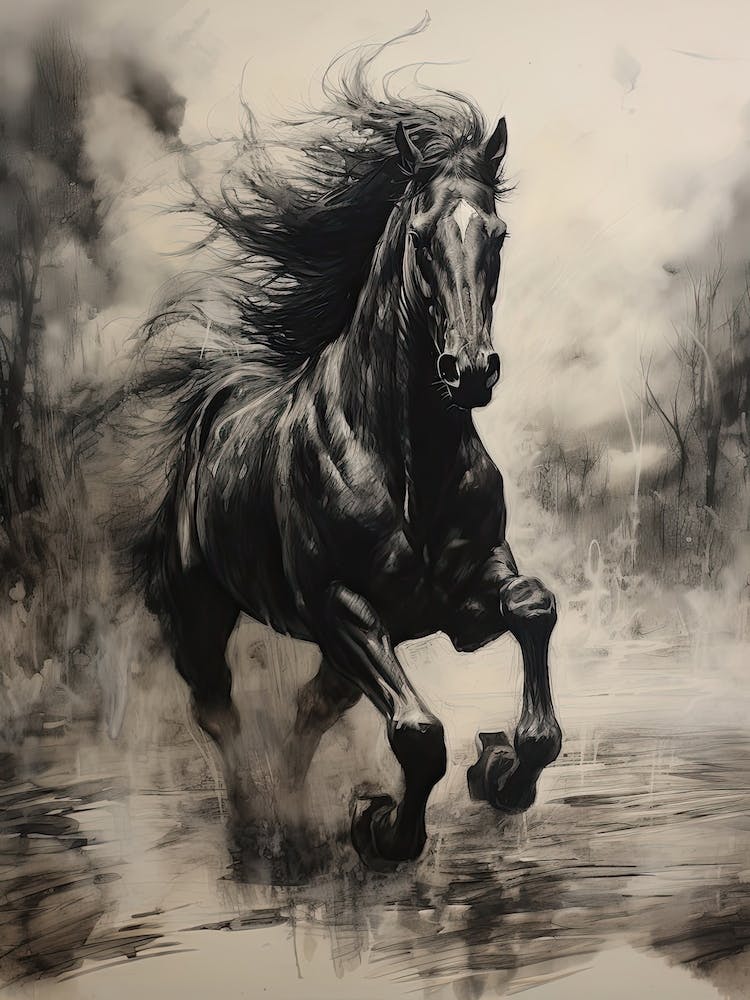 A Horse Painting In The Style Of Tenebrism 4 Art Print by Equine ...
