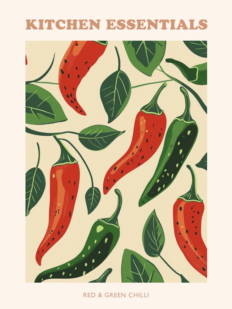 Red & Green Chilli Pattern Poster 4 Art Print by Colourful Harvest – Fy!