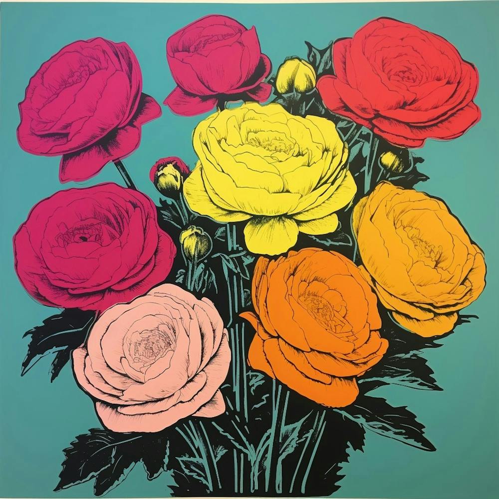 Ranunculus 3 Pop Art Illustration Square Art Print by Botanic Studio – Fy!
