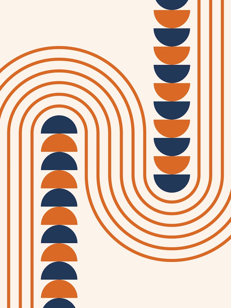 Geometric Lines Midcentury Modern 1 In Navy Blue And Burnt Orange 01 ...