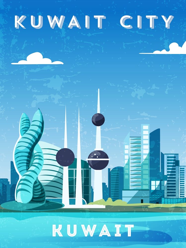 Kuwait City, Kuwait — Retro travel minimalist poster Art Print by ...