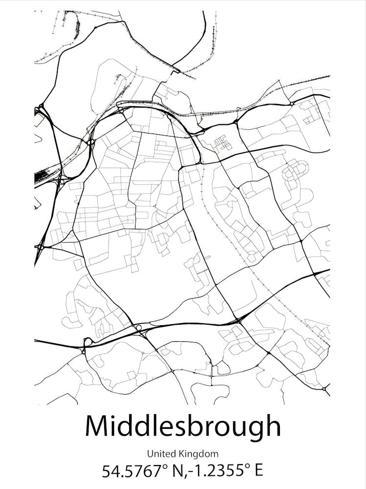 Middlesbrough,United Kingdom Minimalist Map Art Print by Kamluu – Fy!