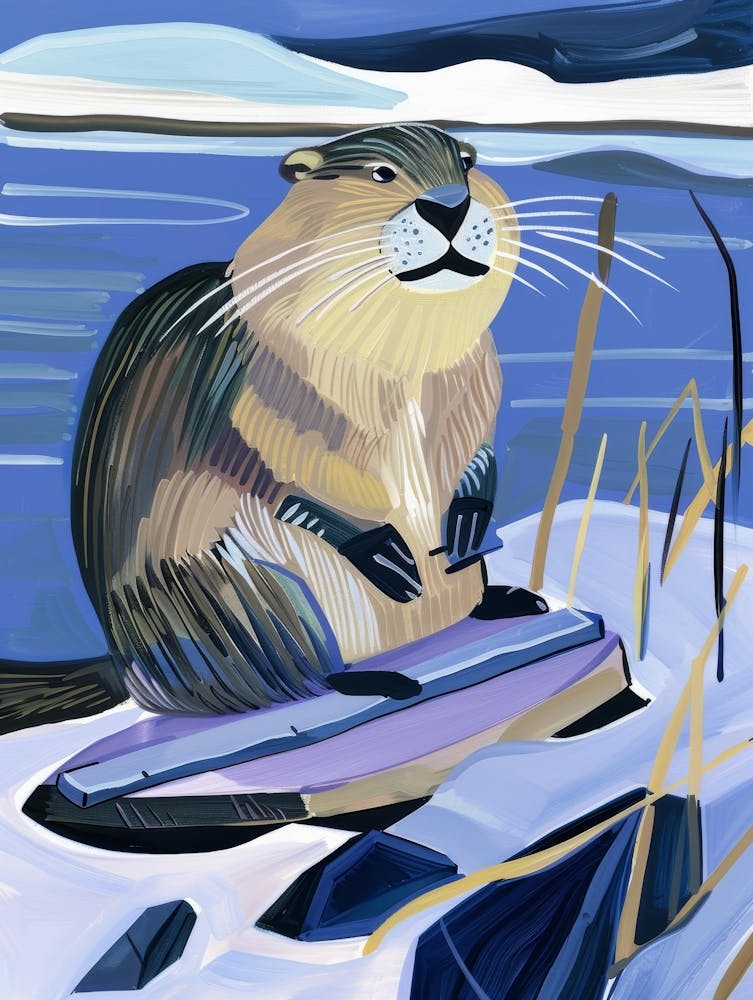 Beaver On Surfboard Art Print by Moving Clouds Art – Fy!