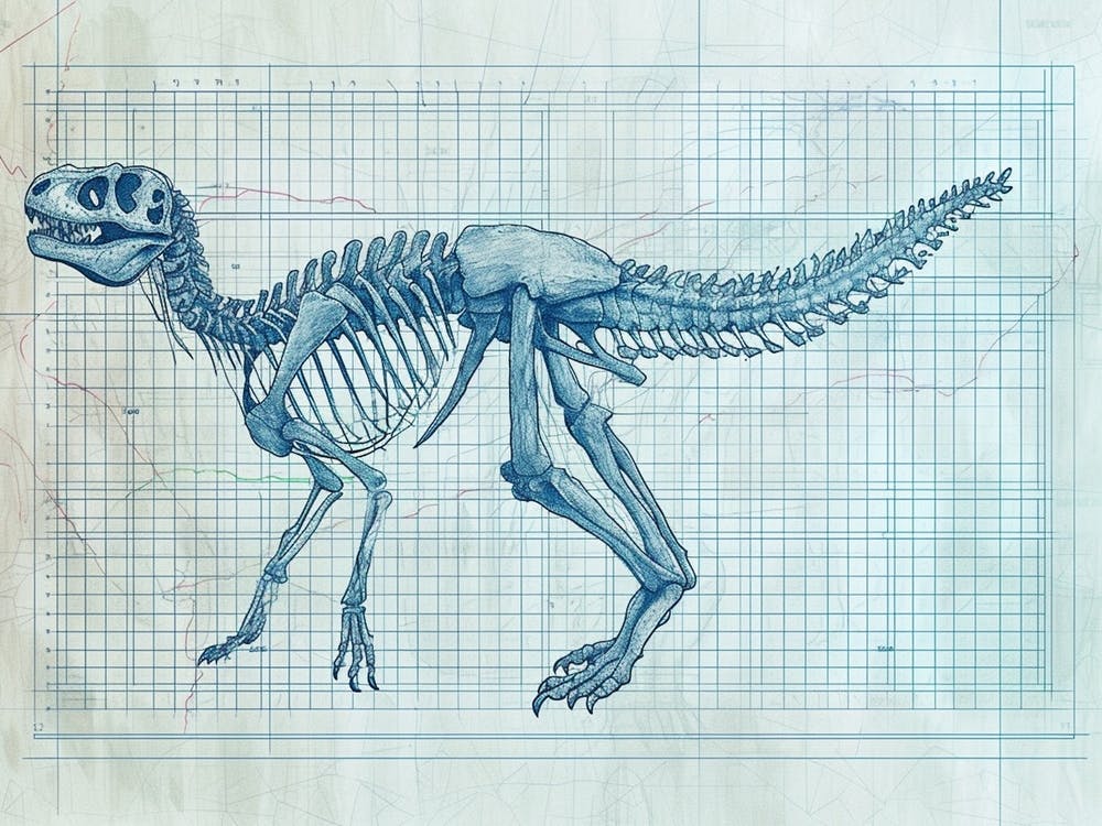 Baryonyx Skeleton Hand Drawn Blueprint 2 Art Print by Dino Delights – Fy!