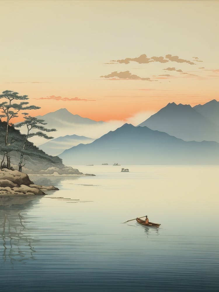 Lake Biwa In Shiga, Ukiyo E Drawing 1 Art Print by Ukiyo-e Wonders – Fy!