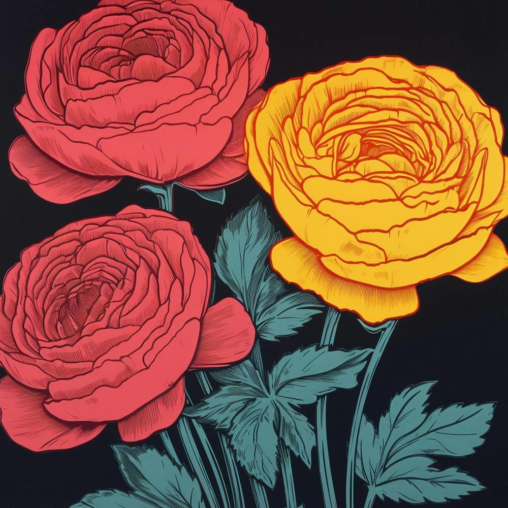 Ranunculus 4 Pop Art Illustration Square Art Print by Botanic Studio – Fy!