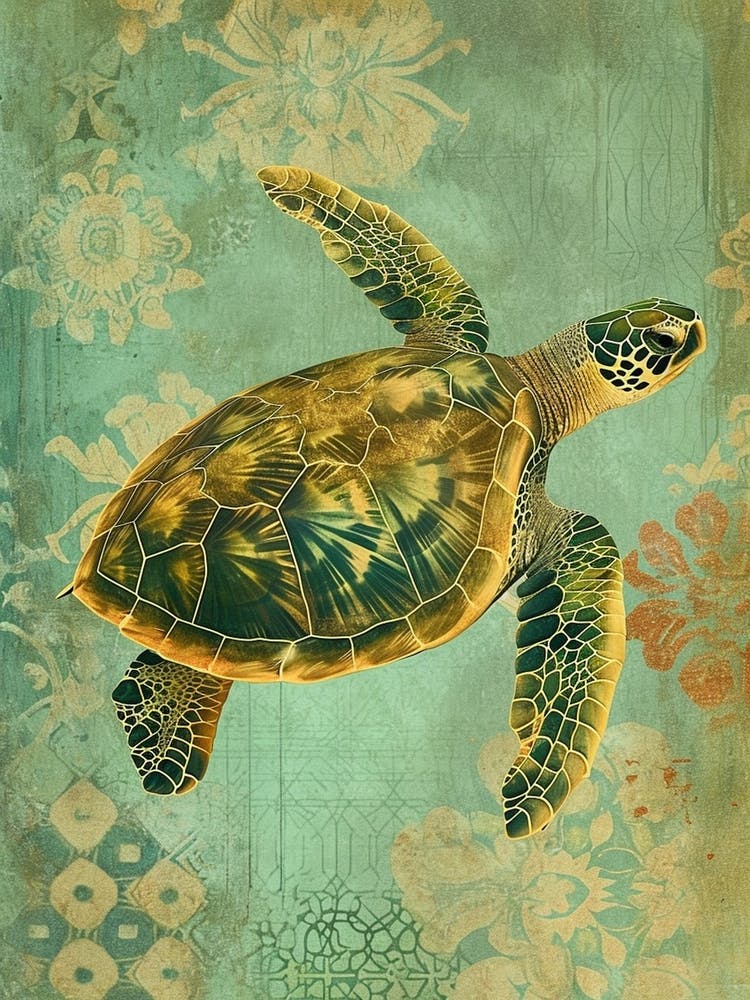 Ornamental Sea Turtle Wallpaper Style 9 Art Print by Energy of the Sea ...