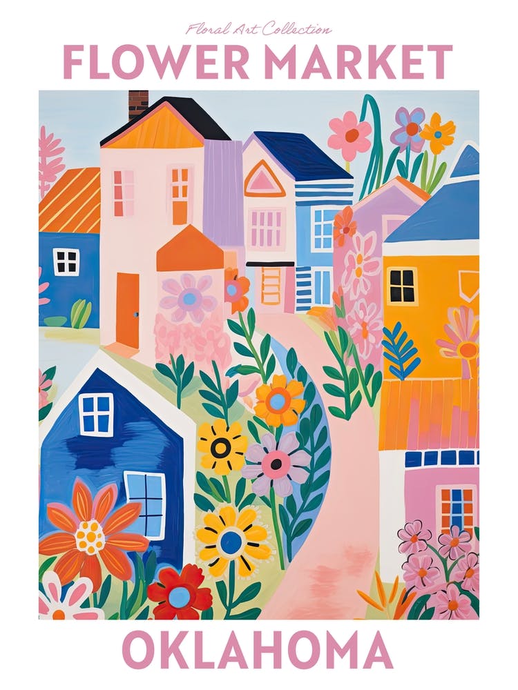 Oklahoma Flower Market Floral Travel Print Plant Art Modern Style Art ...