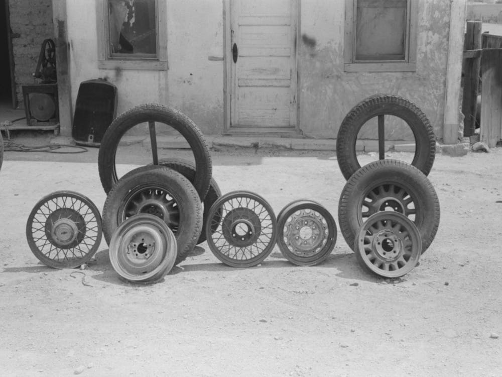 Display Of Automobile Tires And Wheels, Deming, New Mexico By Russell ...