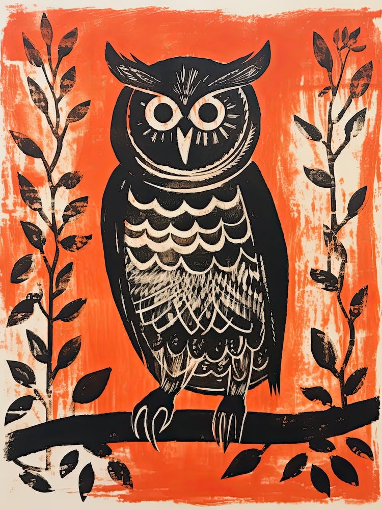 Owl, Woodblock Animal Drawing 4 Art Print by Sakura Animal Creations – Fy!