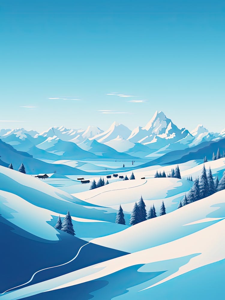 Gstaad Switzerland, Ski Resort Illustration 1 Simple Style Art Print by ...