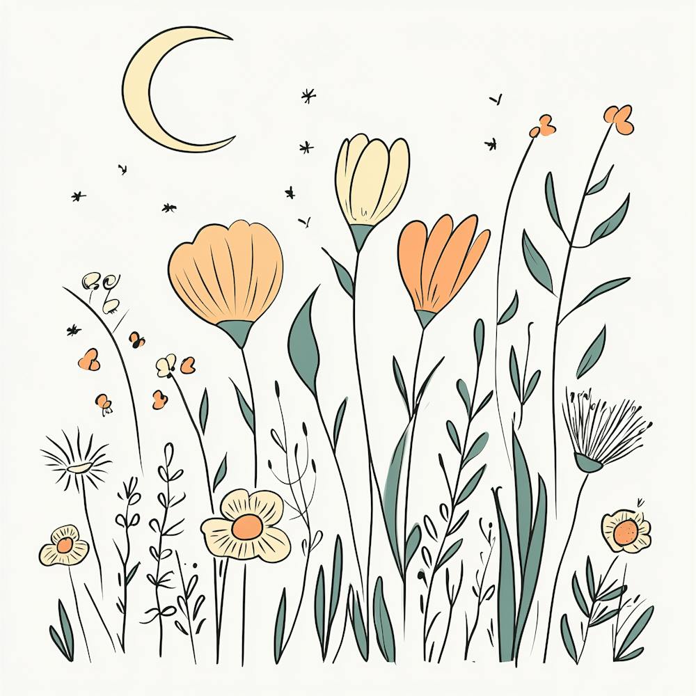 Cute Line Art Wildflowers 5 Art Print by BestArt – Fy!