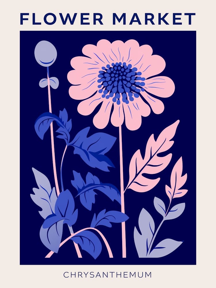 Blue Flower Market Poster Chrysanthemum 3 Art Print by Botanic Studio – Fy!