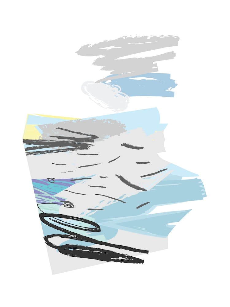 Abstract Blue and Grey Scribble Shapes Art Print by Nestory UK – Fy!