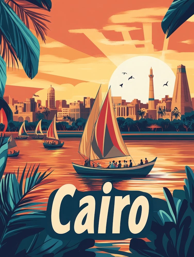 Aihrgdesign A 1970s Inspired Travel Poster For Cairo 3 Art Print by ...