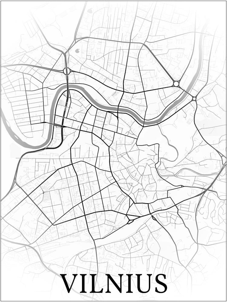 Vilnius, Lithuania, City Map, Black And White Fade Design Art Print by ...