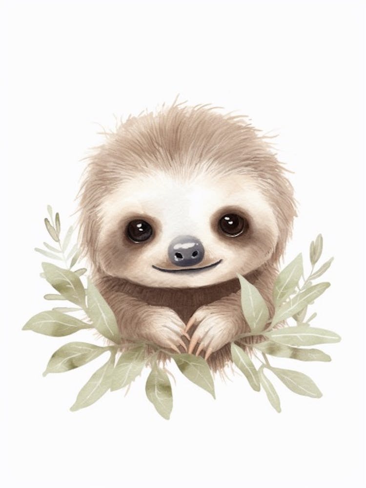 Watercolour Jungle Animal Baby Sloth 4 Art Print by Tiny Wonders ...