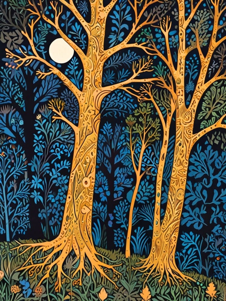 William Morris Moon And Trees 10 Art Print by Ka Nguyen – Fy!