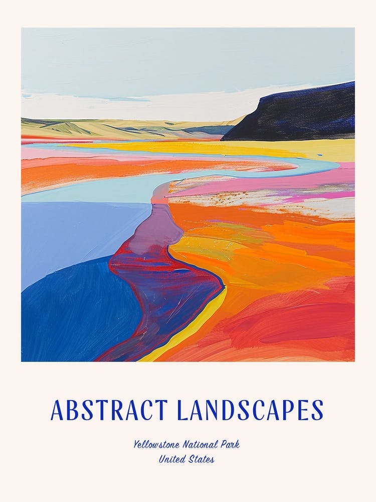 Colourful Abstract Yellowstone National Park 3 Poster Blue Art Print by ...