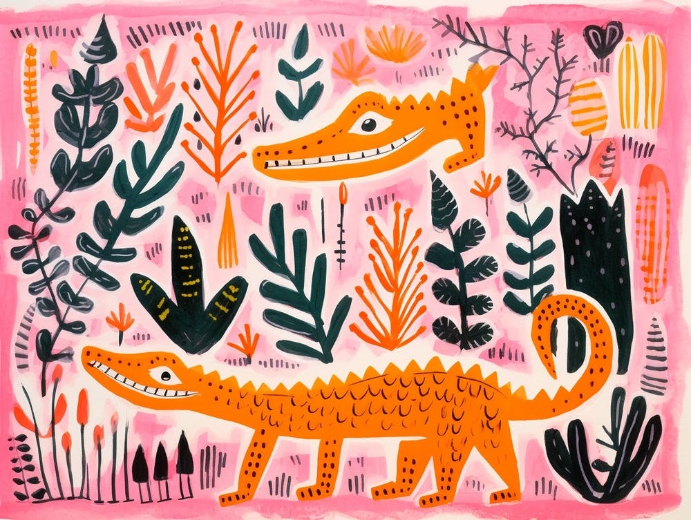Crocodile 3 Folk Style Animal Illustration Art Print by Ritual Art ...