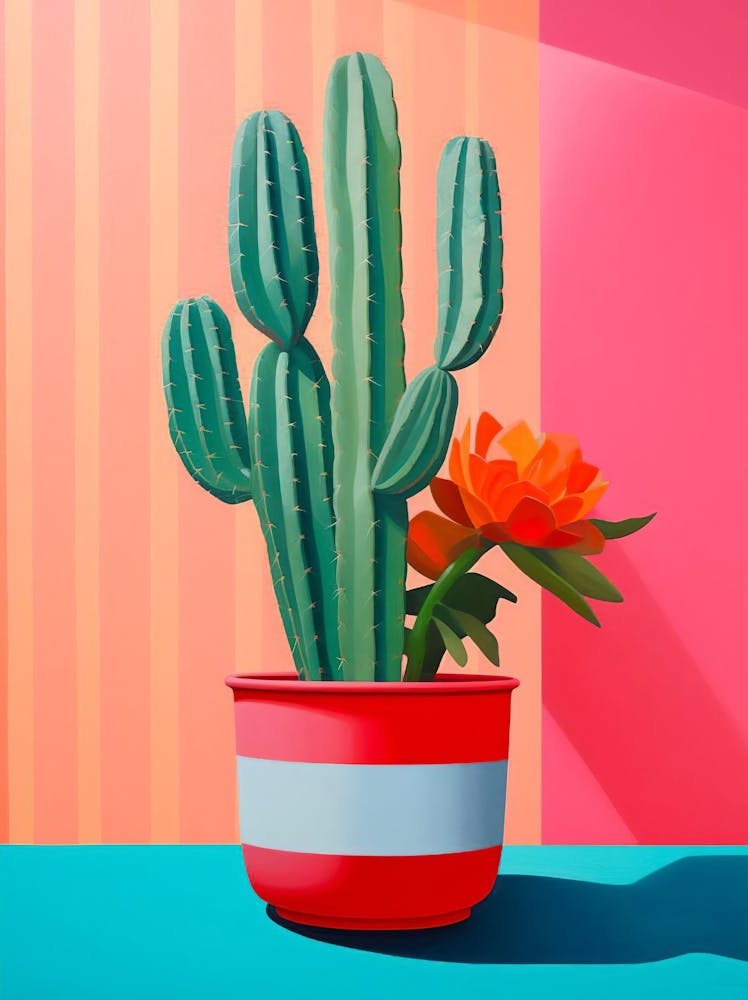 Abstract Cactus Still Life Painting, Modern Cactus Print, Botanical ...