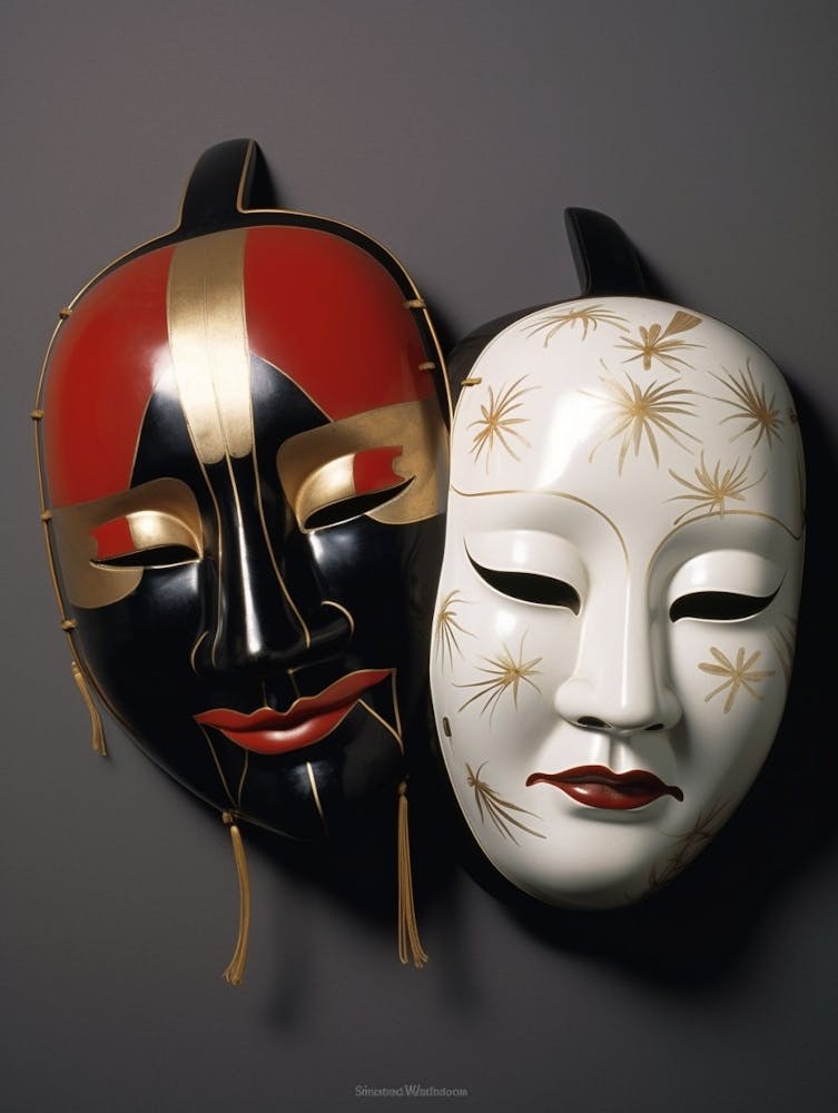 Noh Masks Japanese Style Illustration 5 Art Print by PixelPerfect – Fy!