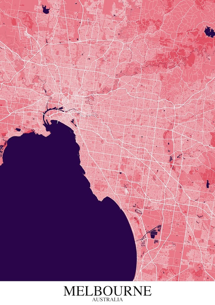 Melbourne Pink Purple Map Art Print by Mapply – Fy!