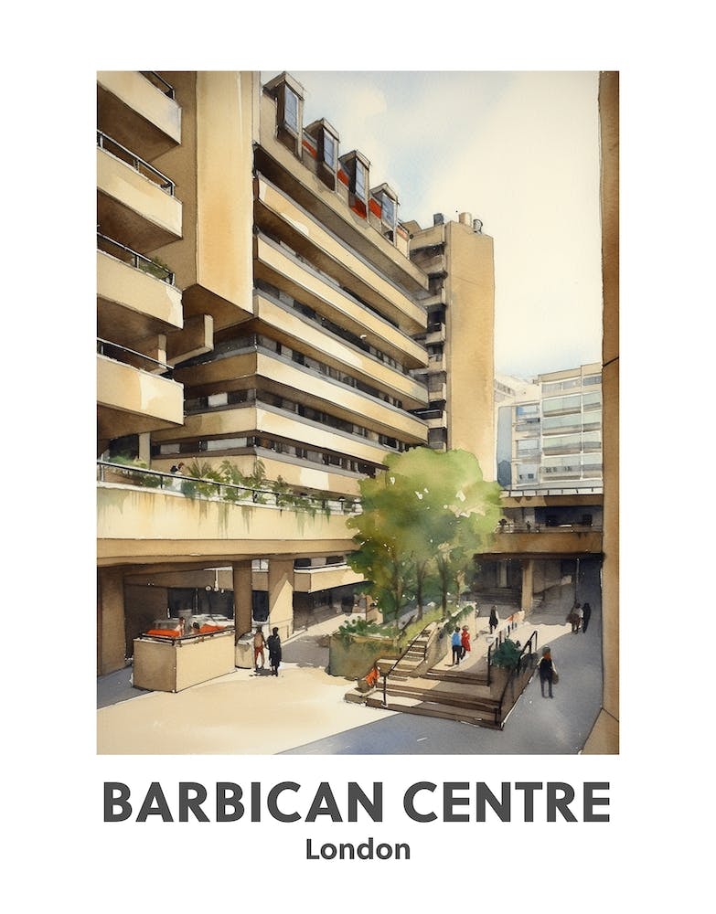 Barbican Centre, London 3 Watercolour Travel Poster Art Print by Fusion ...
