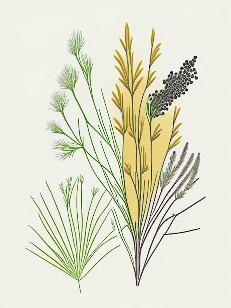 Fennel Seeds Spices And Herbs Minimal Line Drawing 9 Art Print by ...