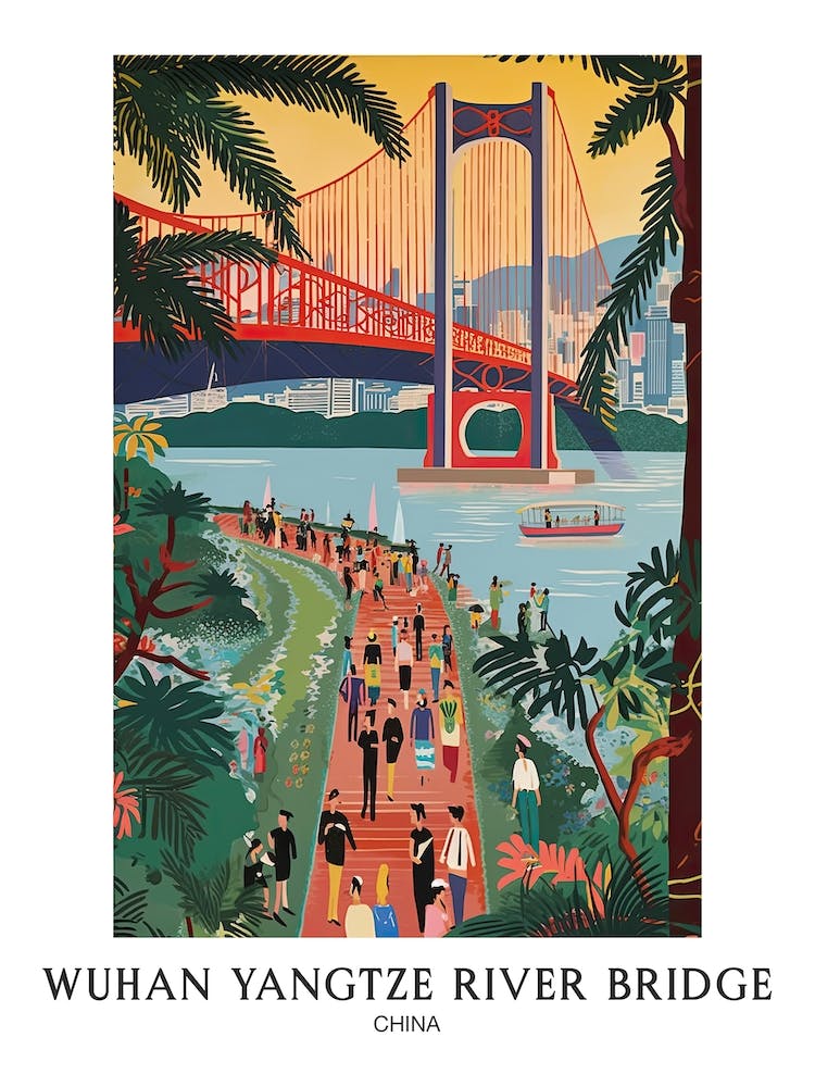 Wuhan Yangtze River Bridge, China, Colourful 1 Art Print by Travel ...