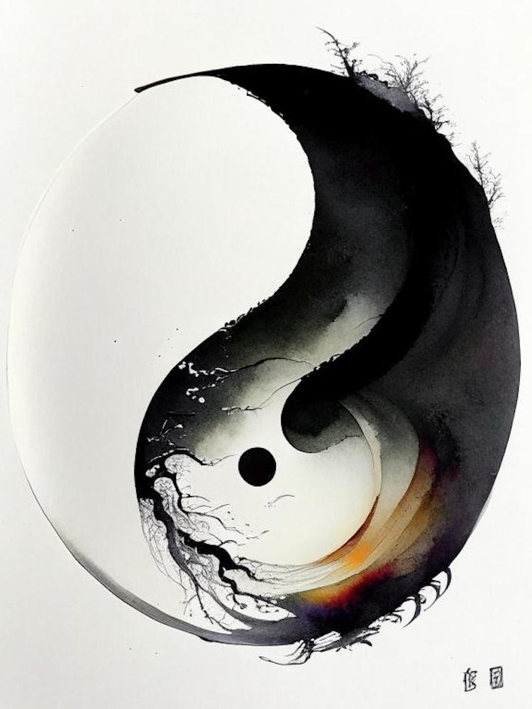 Repeat 3 Yin And Yang Japanese Ink Art Print by Symbolic Expressions – Fy!