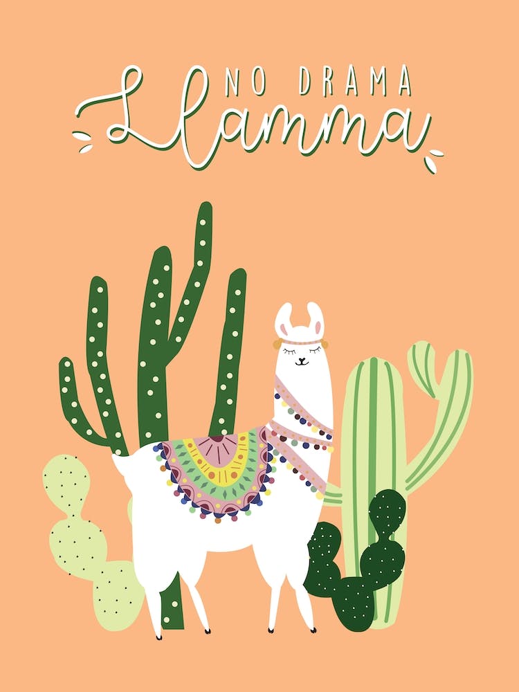 Cute Llamma With Cactus Art Print by Majchila Design Studio – Fy!
