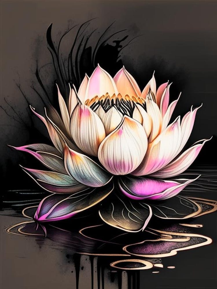 Blooming Lotus Flower In Lake Graffiti 5 Art Print by The Artsy Florist ...