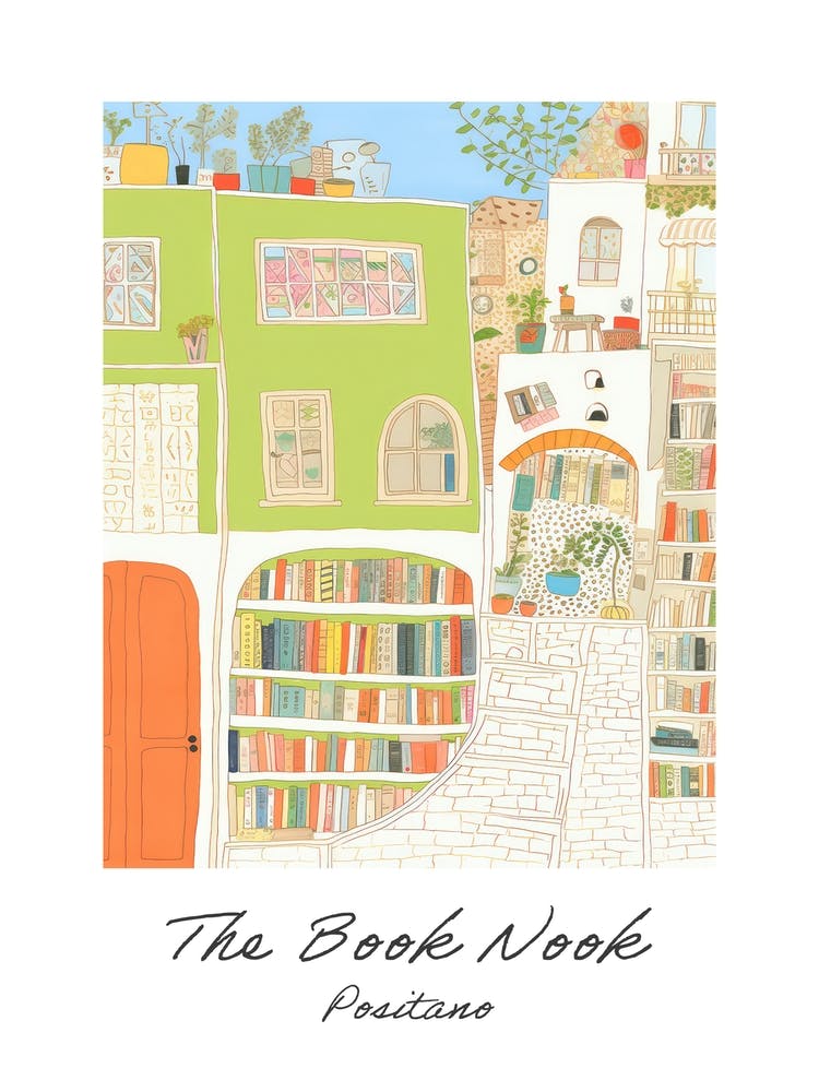 Positano The Book Nook Pastel Colours 2 Poster Art Print by Cityscape ...