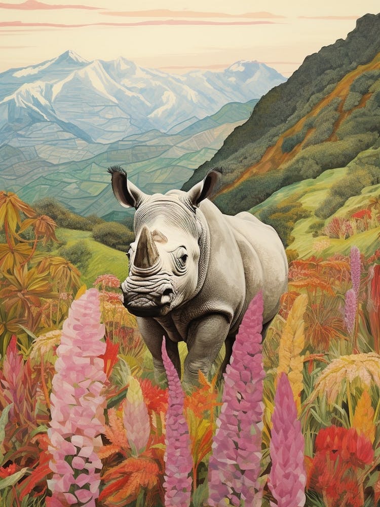 Rhino With Flowers & Plants 14 Art Print by AfricanWild Strokes – Fy!