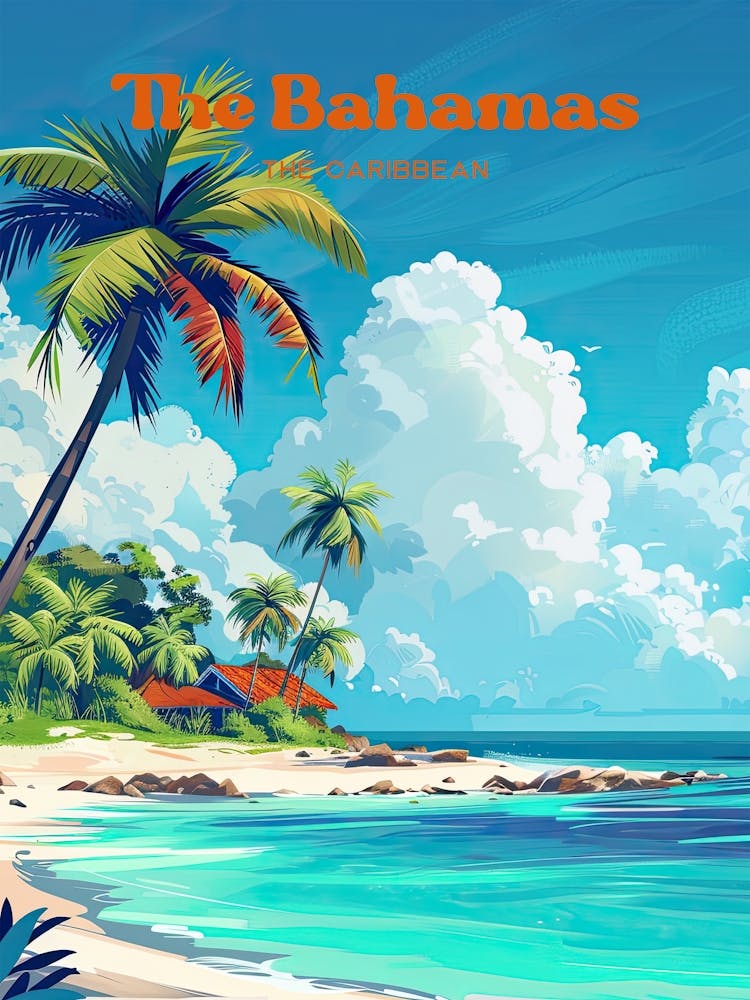 The Bahamas Caribbean Island Digital Travel Illustration Art Print by ...