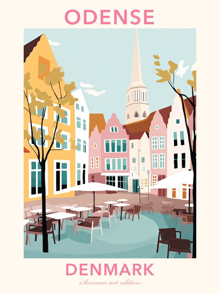 Odense, Denmark, Flat Pastels Tones Illustration 1 Poster Art Print by ...