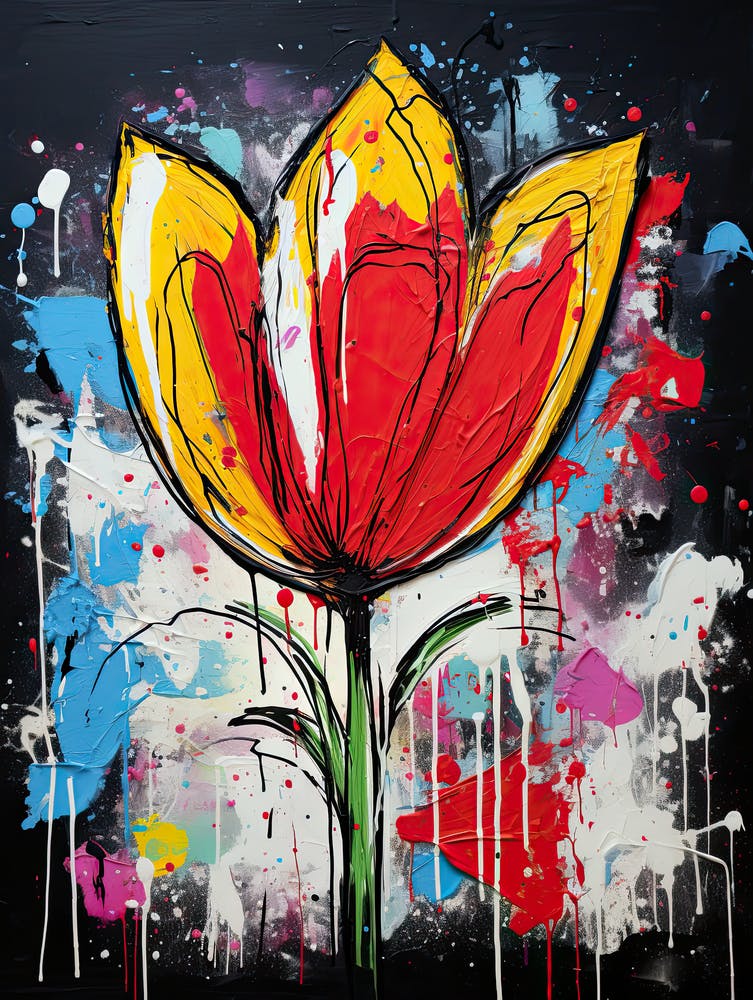 Tulip Symphony: Graffiti in Basquiat's Signature Style Art Print by Art ...