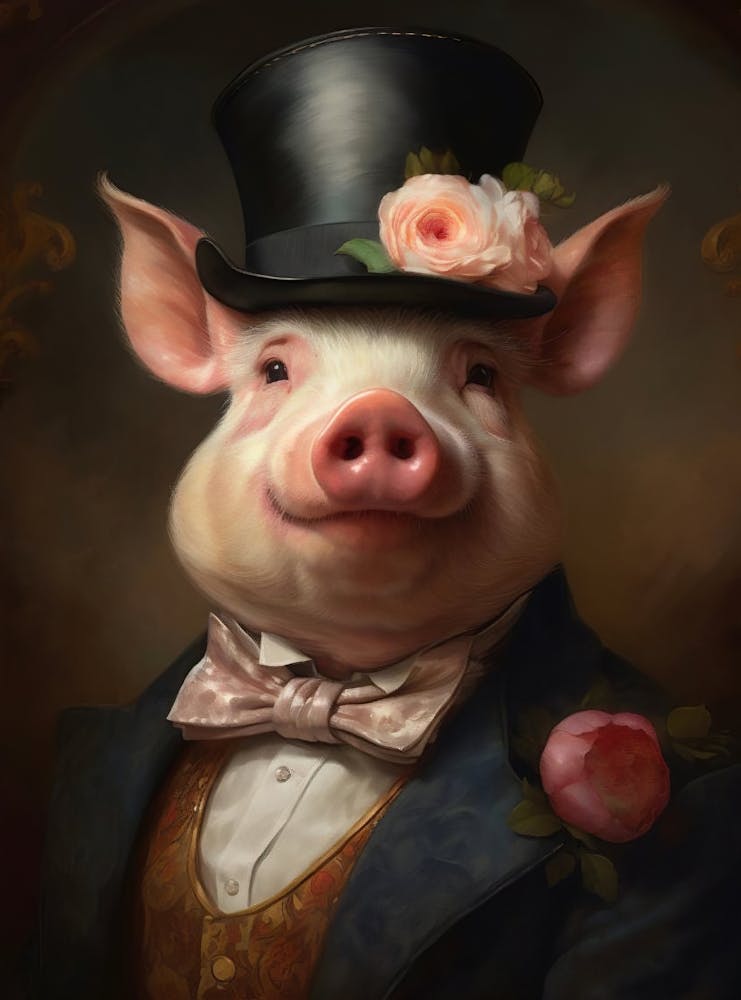 Stunning Pig Vintage Portrait, Victorian Animal Print, Dressed Animal ...