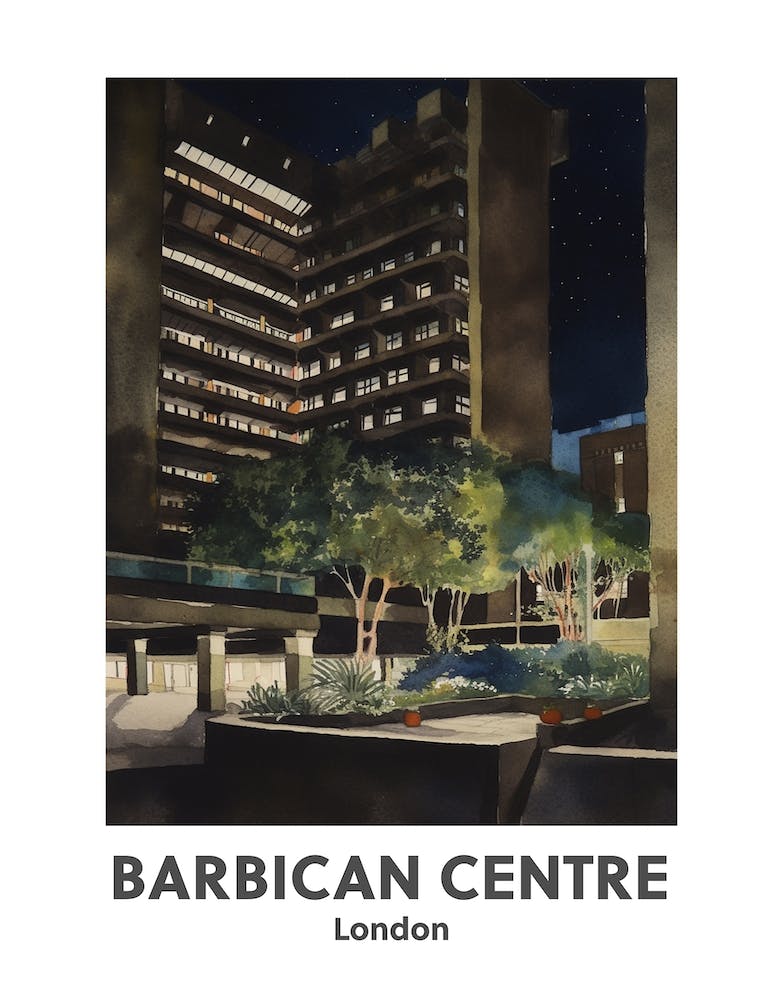 Barbican Centre, London 8 Watercolour Travel Poster Art Print by Fusion ...