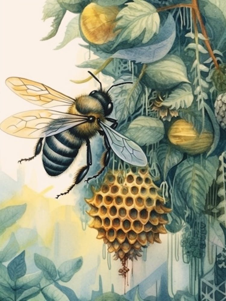 Wool Carder Bee Beehive Watercolour Illustration 4 Art Print by Flora ...