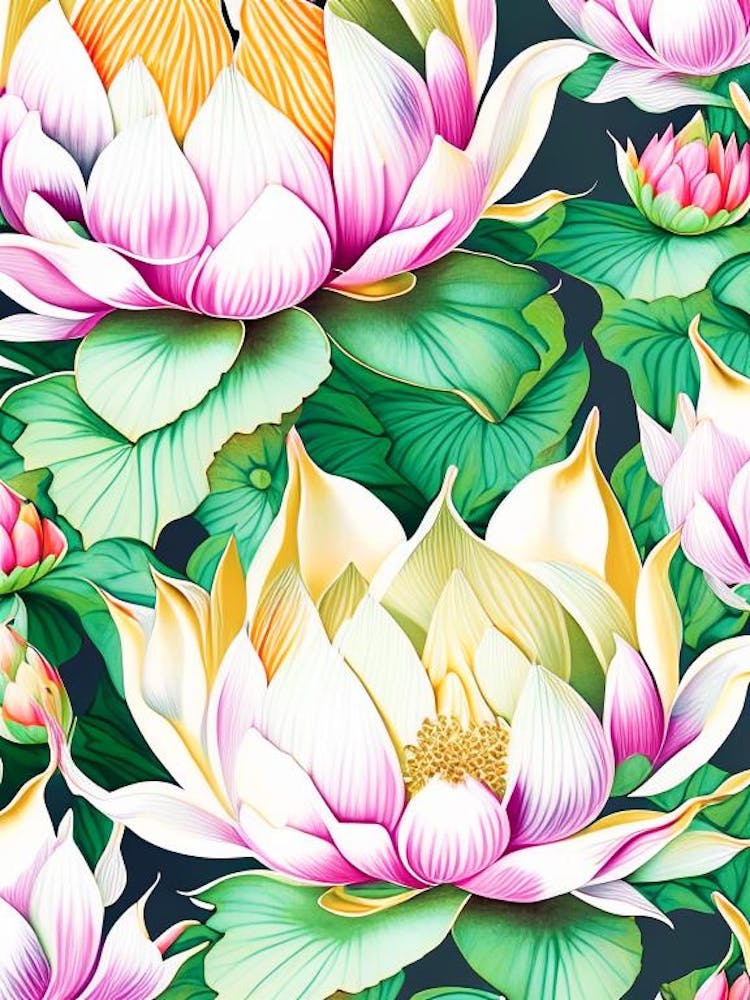 Lotus Flower Repeat Pattern Decoupage 4 Art Print by The Artsy Florist ...
