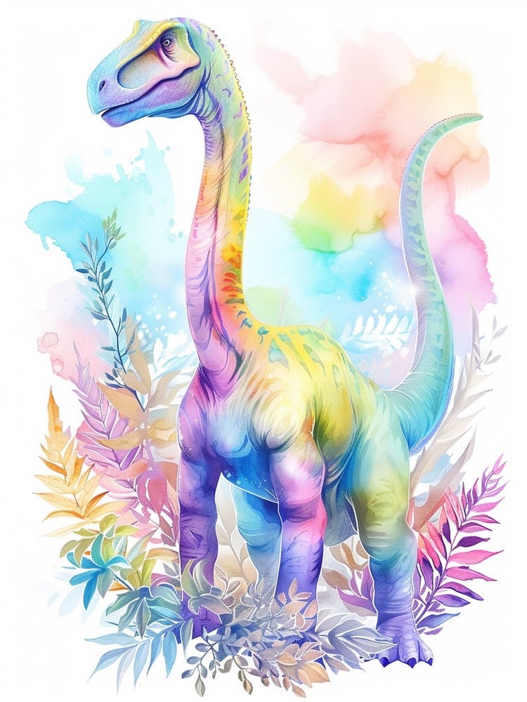 Rainbow Watercolour Brontosaurus Dinosaur Art Print by Dino Delights – Fy!