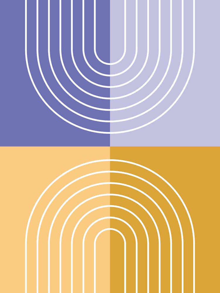 Abstract Rainbow Line and Blocks IV in Mustard Gold Purple Midcentury ...